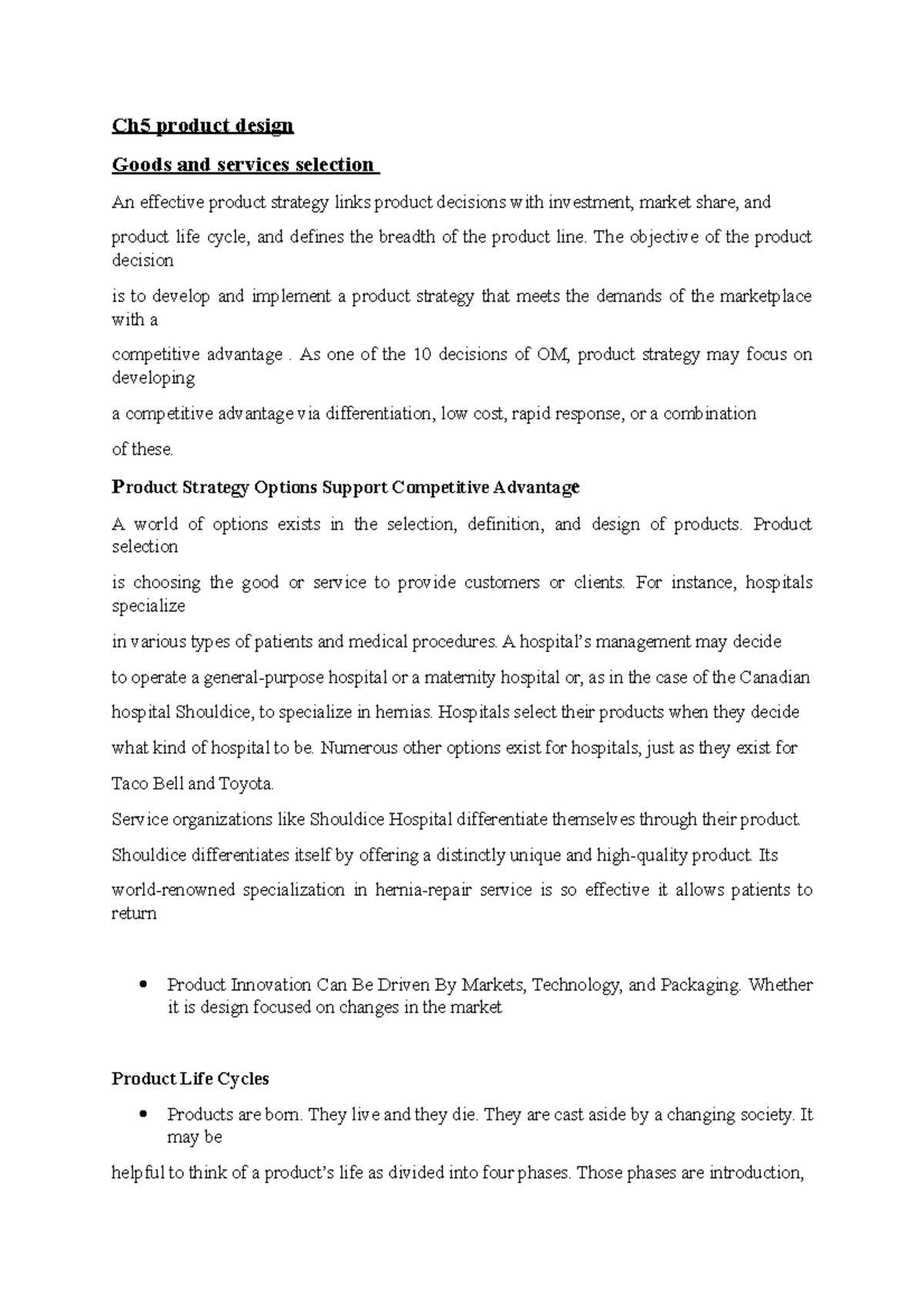 Ch 5 product design - Chapter 5 summary. - Operations and Supply Chain ...