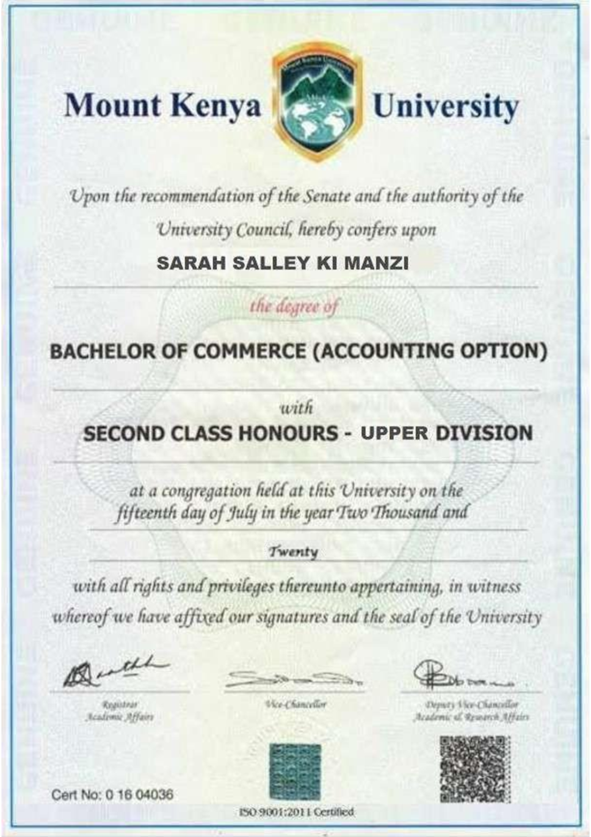 Mmk - none - THE Mount Kenya University Upon the recommendation of the ...