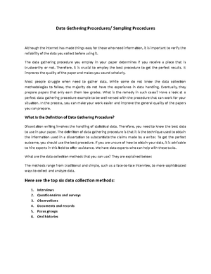 Data Gathering Procedure 1 1 - Data Gathering Procedure Before ...