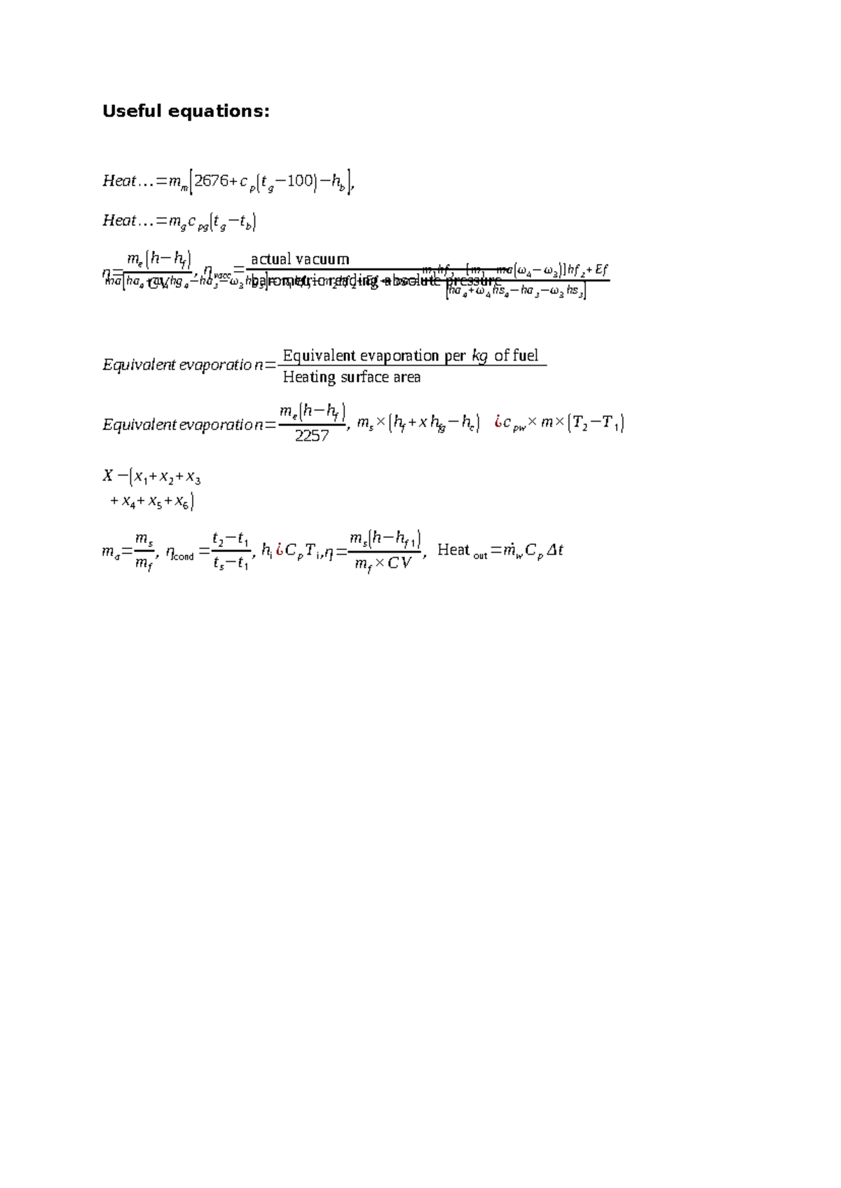 Condenser Tuts: Key Equations and Calculations for Heat Transfer - Studocu