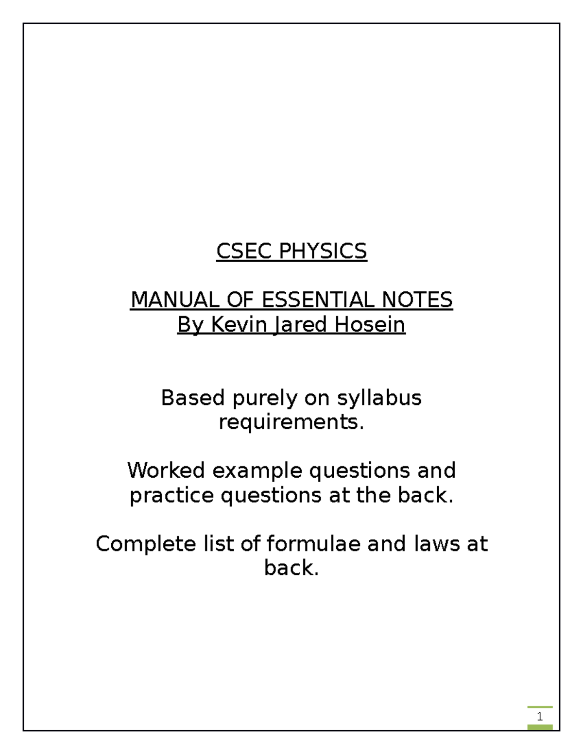 CSEC Physics Manual - CSEC PHYSICS MANUAL OF ESSENTIAL NOTES By Kevin ...