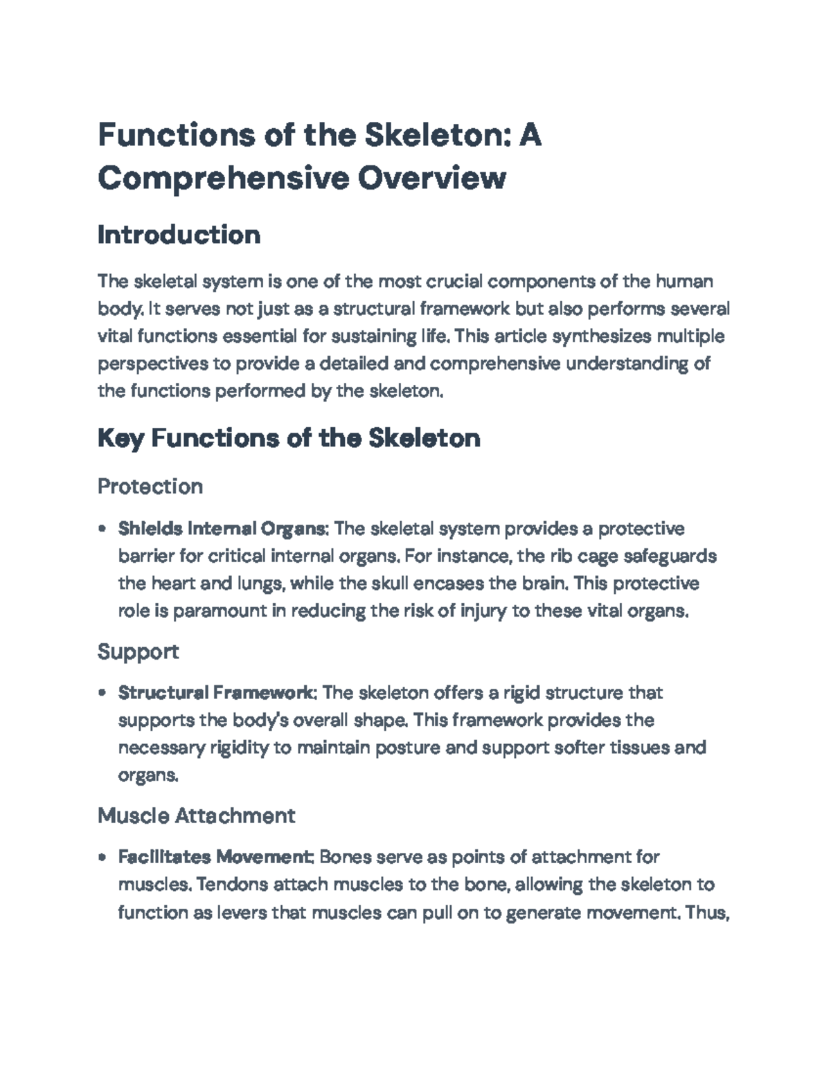 Functions of the Skeleton: Comprehensive Overview (BIO101) - Functions ...