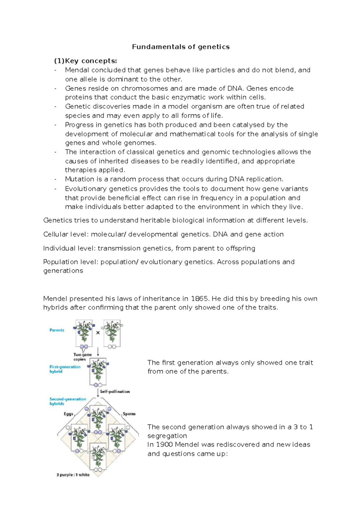 Fundamentals of genetics aantekeningen - Fundamentals of genetics (1 ...