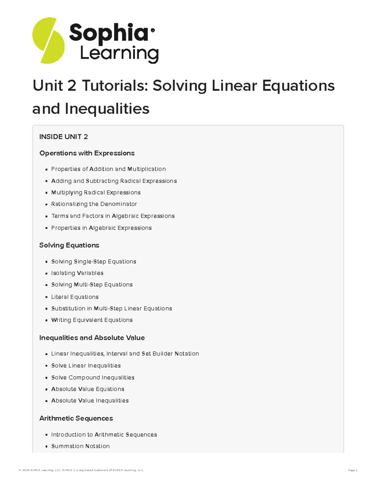 Unit 2 Tutorials: Solving Linear Equations & Inequalities in College Algebra - Studocu