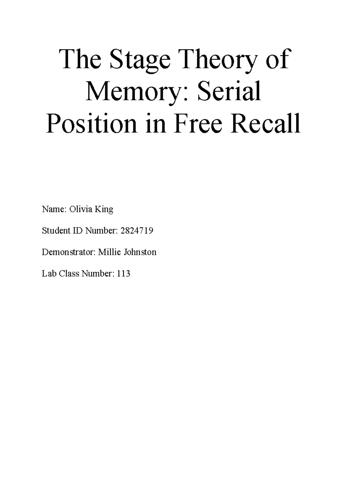 PSYC111 Final Lab Report: Memory & Serial Position Effect Analysis ...