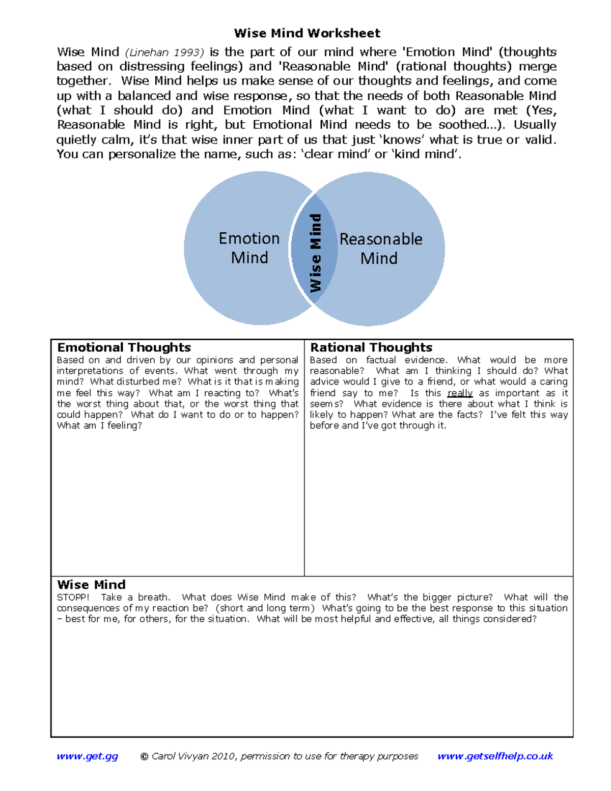 Wise Mind Worksheet Pdf STOP Skill_DBT | PDF