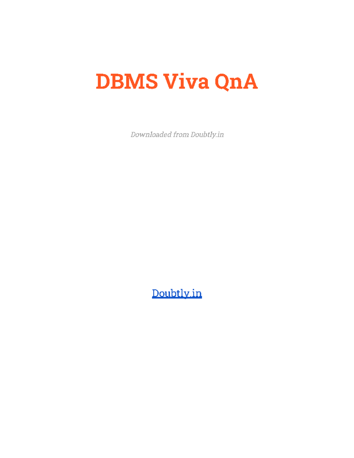 Data Base Management Systems Viva Questions and Answers By Doubtly.in - DBMS Viva QnA Downloaded ...