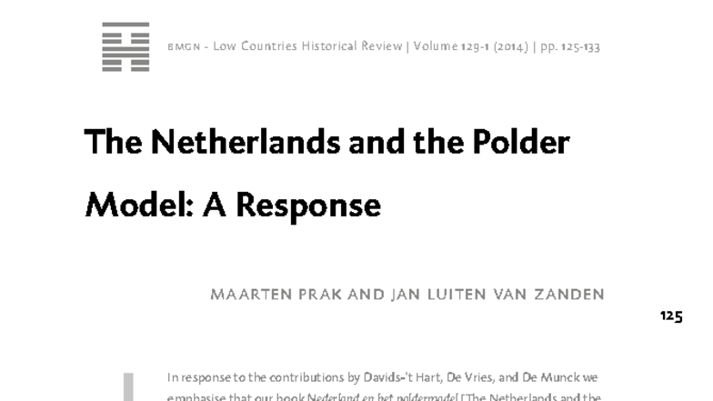 Prak & Van Zanden 2014: The Netherlands and the Polder Model Response - Studocu
