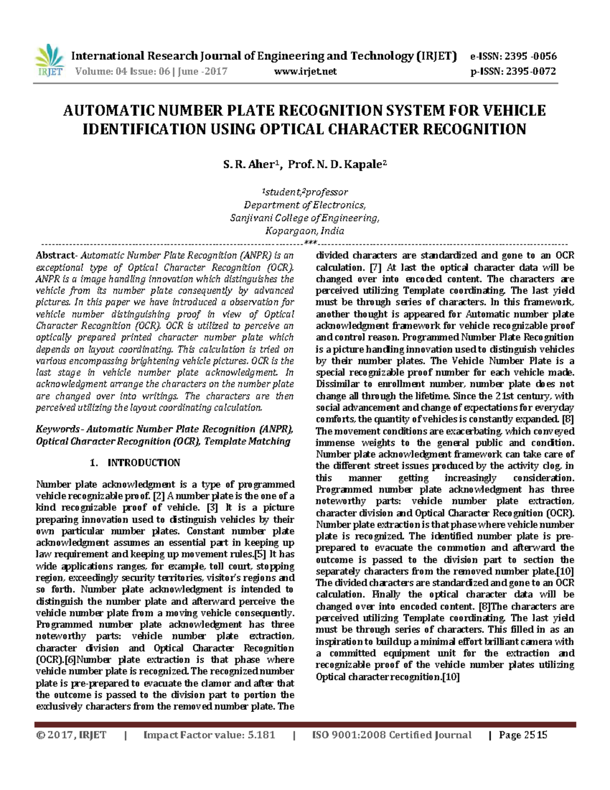 Automatic Number Plate Recognition System (ANPR) Using OCR Techniques - Studocu