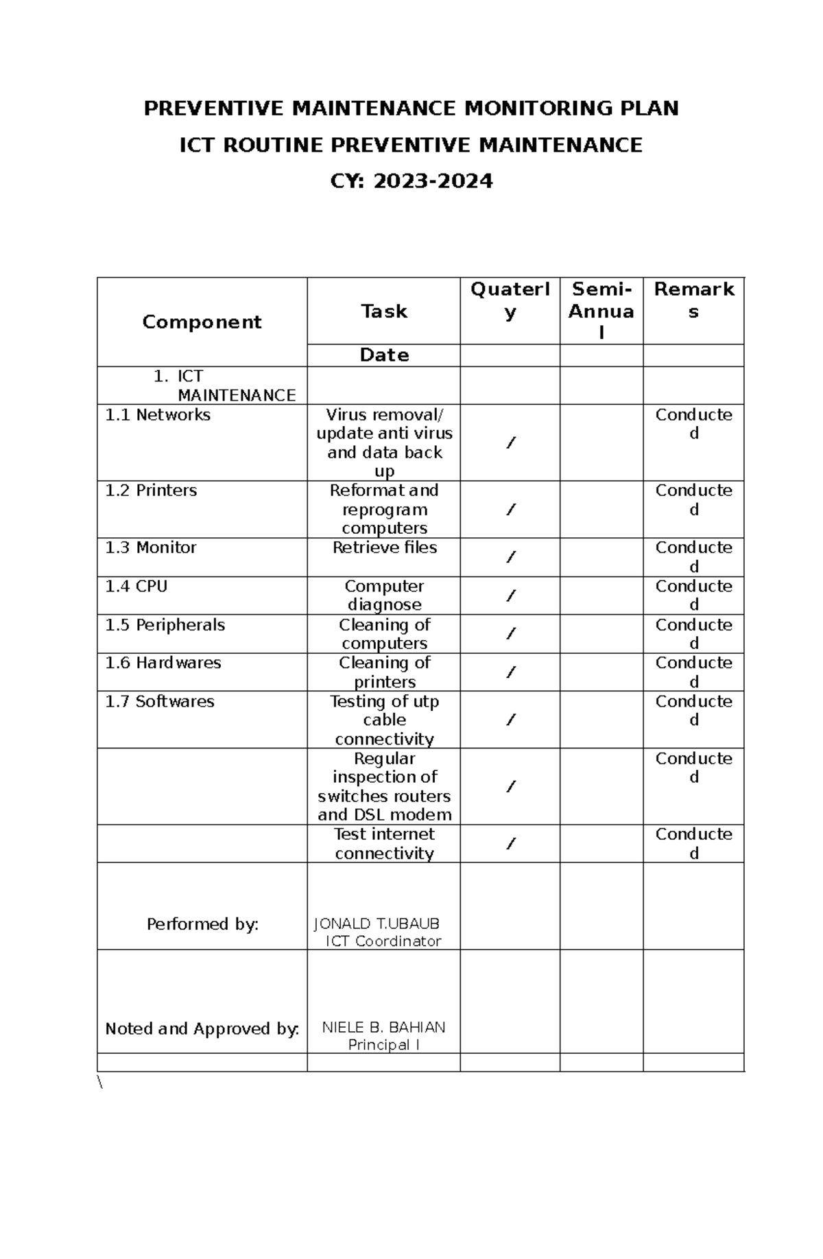 ICT Preventive Maintenance Monitoring Plan - 2023 Strategy - Studocu