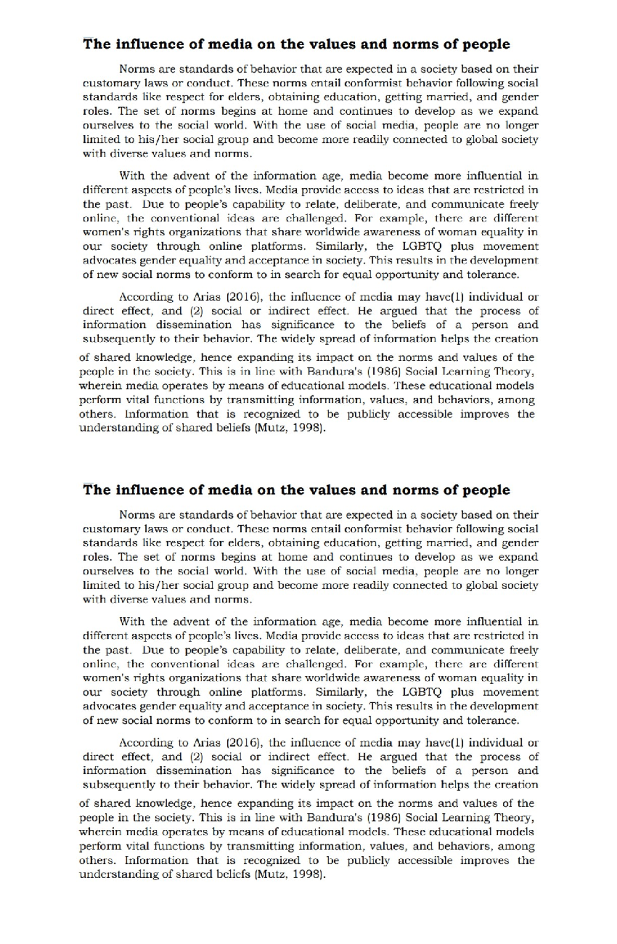 The Impact of Media on Societal Norms and Values: A POV Study - Studocu