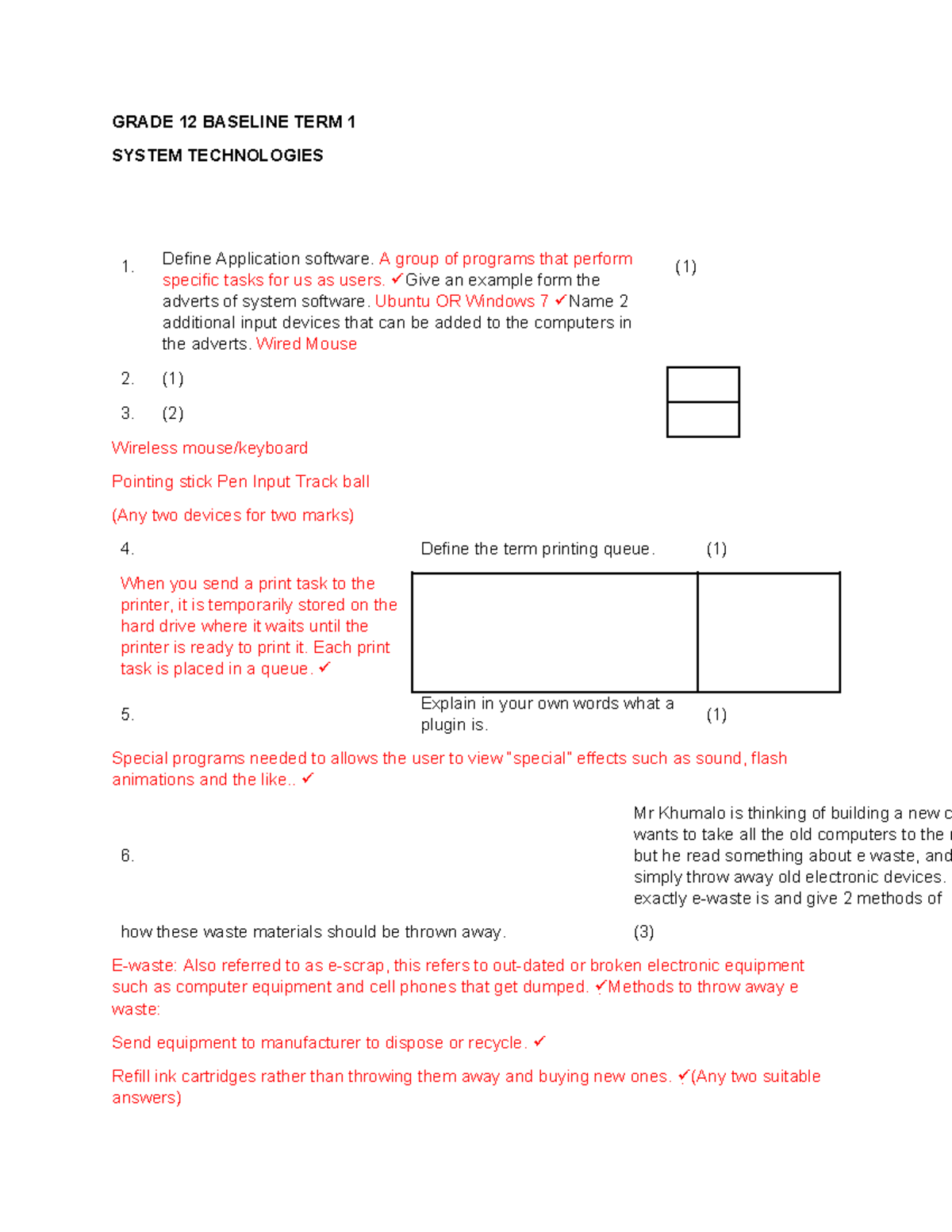 CAT Baseline 12 memo - GRADE 12 BASELINE TERM 1 SYSTEM TECHNOLOGIES ...