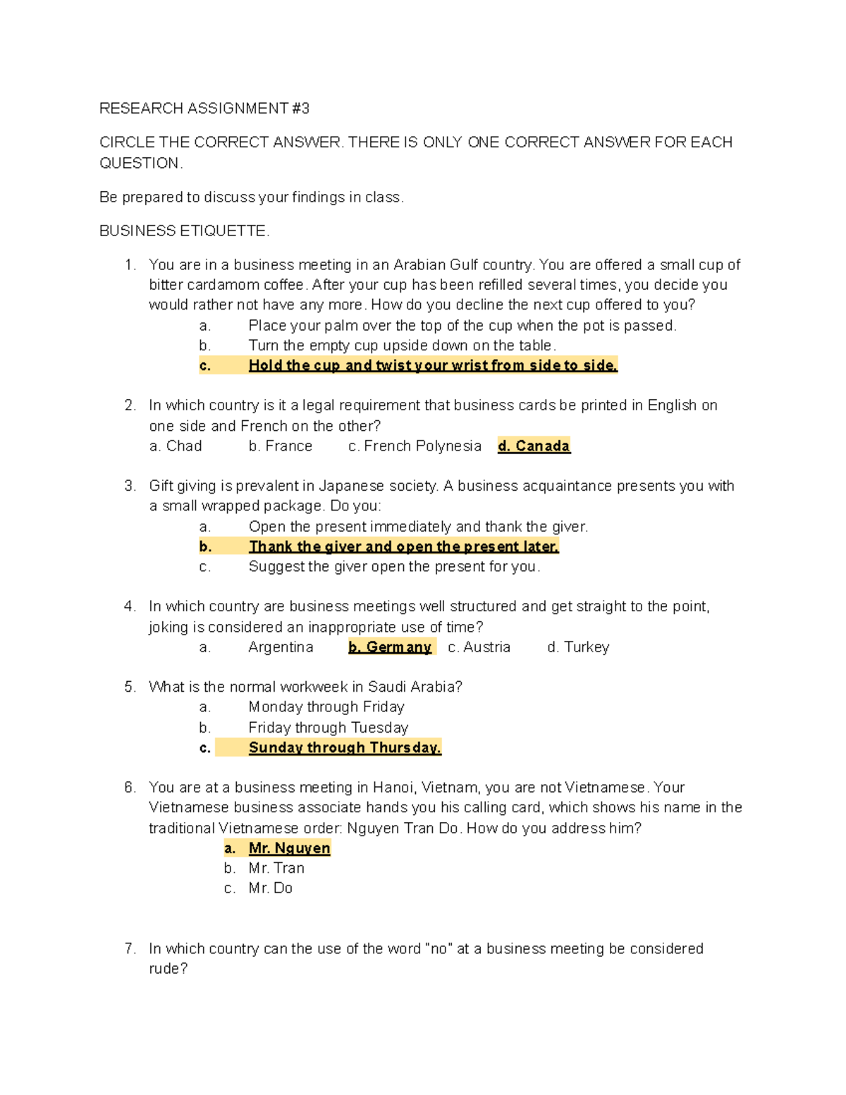 INTB 200 Business Etiquette Research Assignment Guide - Studocu