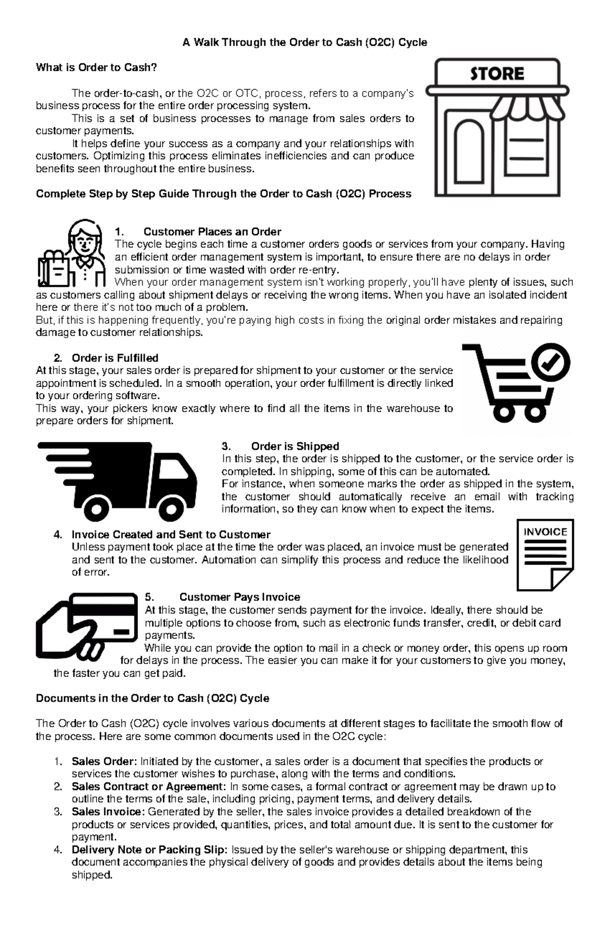Order to Cash (O2C) Cycle Overview - ACC 179 Handout - Studocu