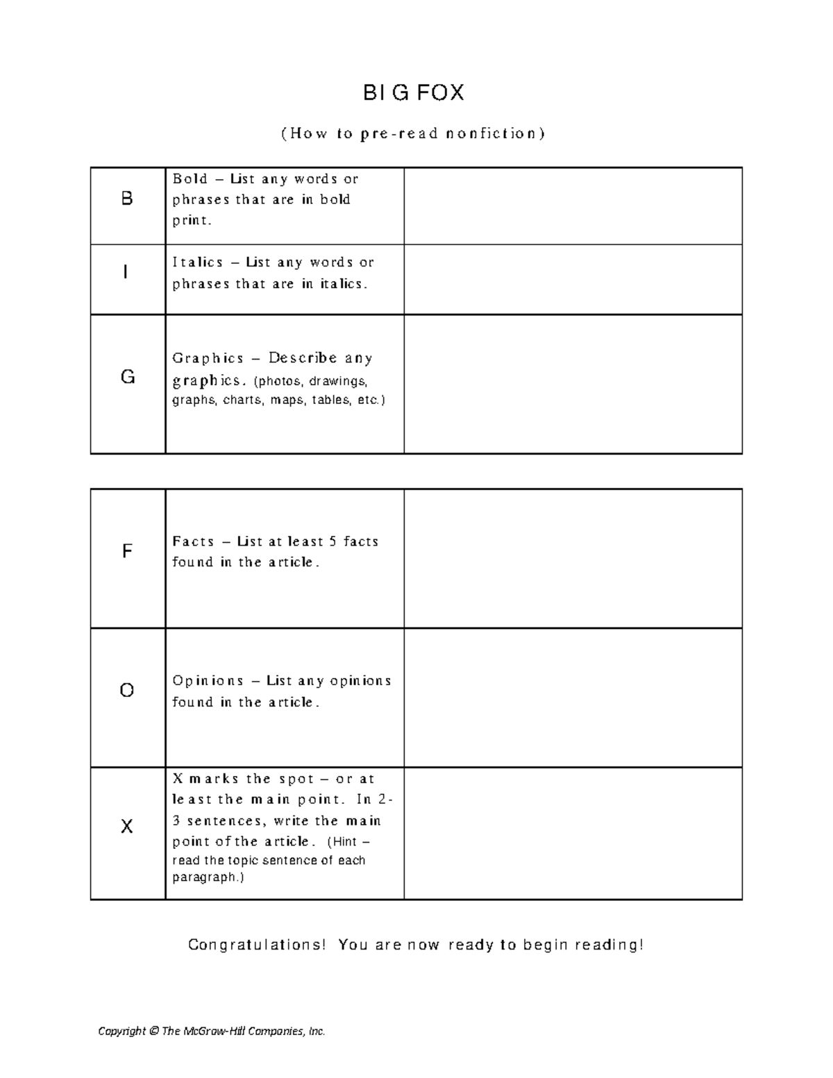 BIG FOX: Effective Pre-reading Strategies for Nonfiction - Studocu