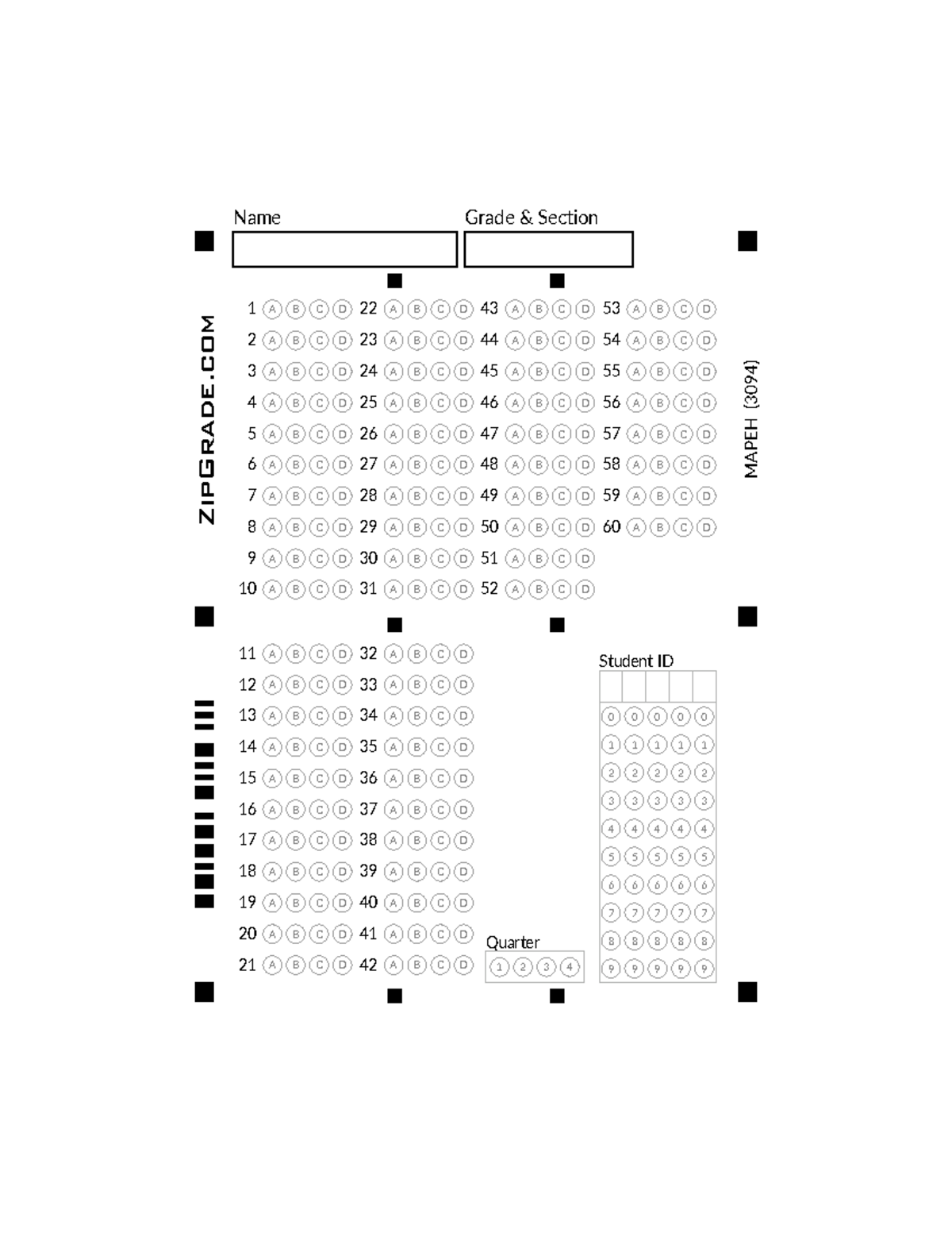 Mapeh Answer Sheet - Name Grade & Section Student ID 0 1 2 3 4 5 6 7 8 9 0 1 2 3 4 5 6 7 8 9 0 1 ...