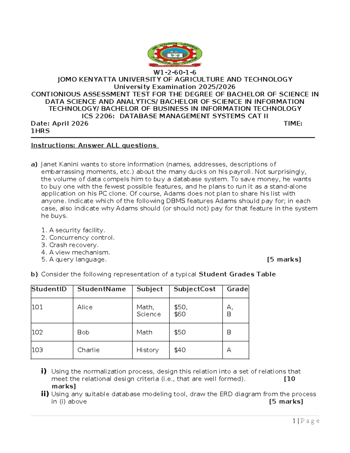 ICS 2206: Database Management Systems CAT II Exam Notes - Studocu