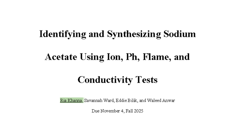 UWC CHEM 101 Lab Report: Synthesis & Identification of Sodium Acetate ...