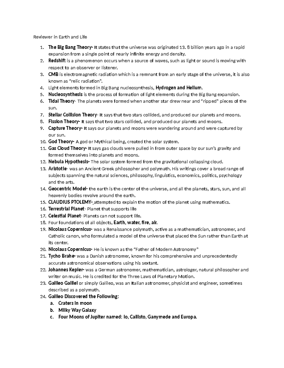 Earth and Life Study Guide - Chapter 1: Astronomy Reviewer - Studocu