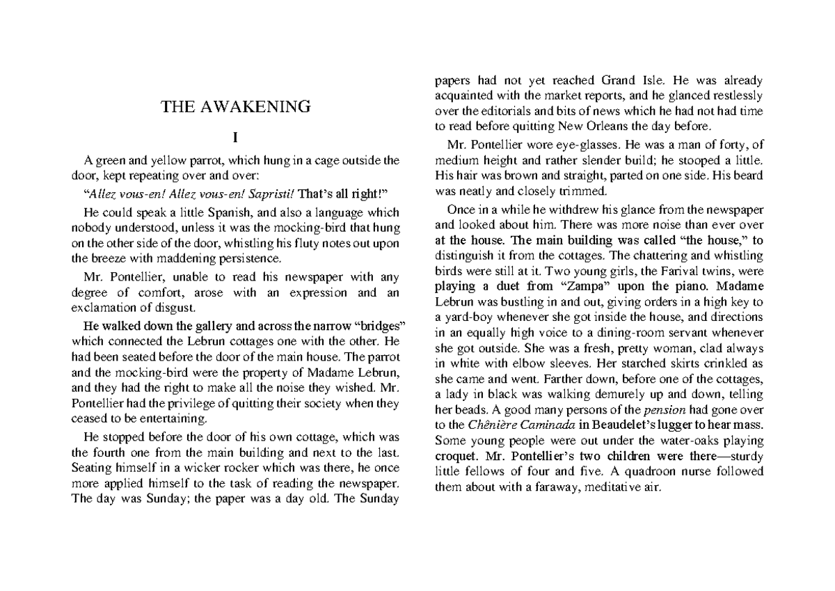 The Awakening - full story - THE AWAKENING I A green and yellow parrot ...
