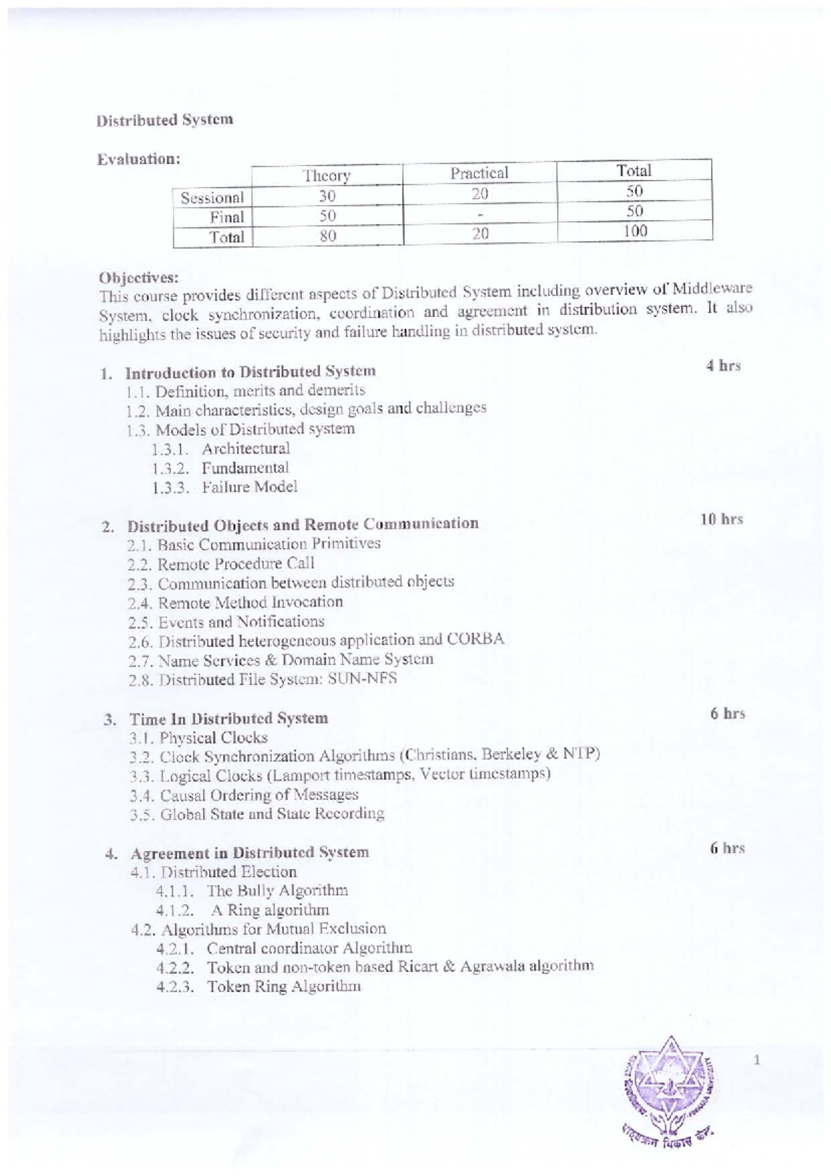 Distributed System Evaluation: Syllabus for CS 101 Final Exam - Studocu