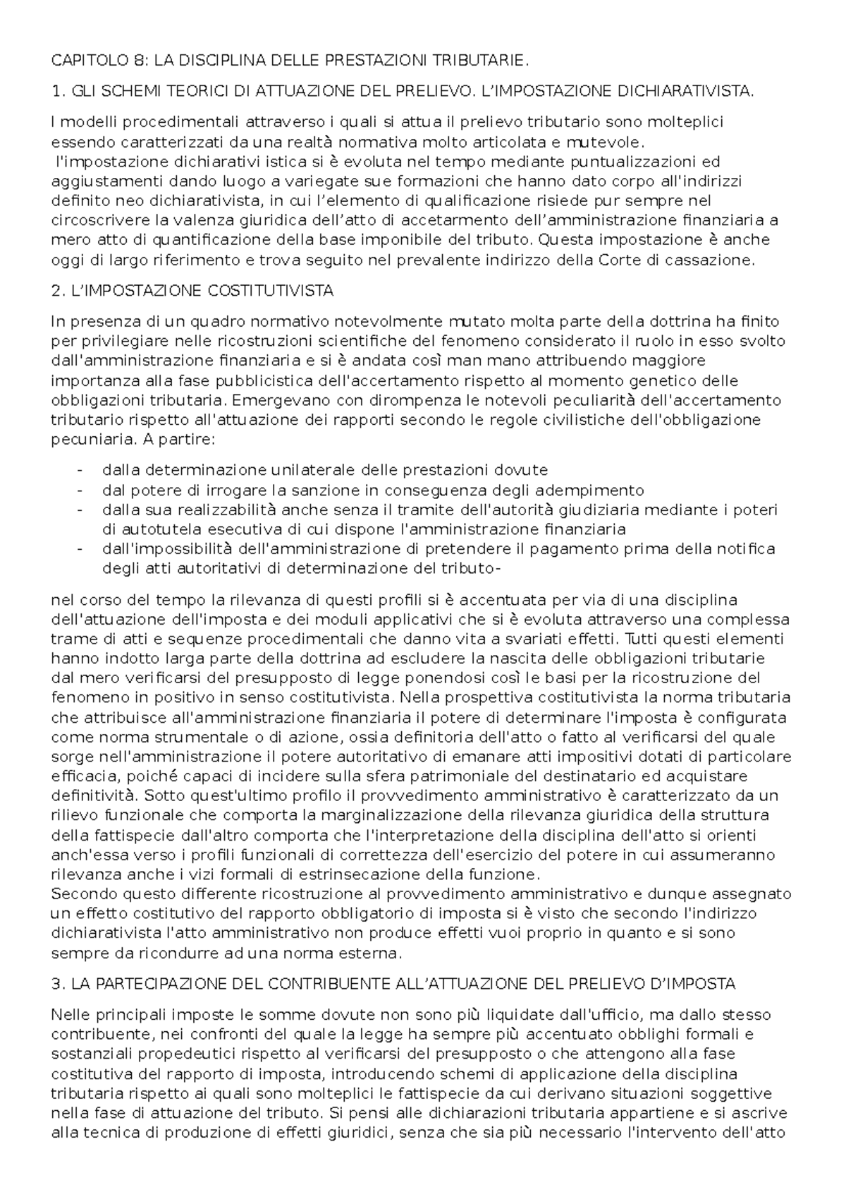 CAPITOLO 8: LA DISCIPLINA DELLE PRESTAZIONI TRIBUTARIE - ANALISI E ...