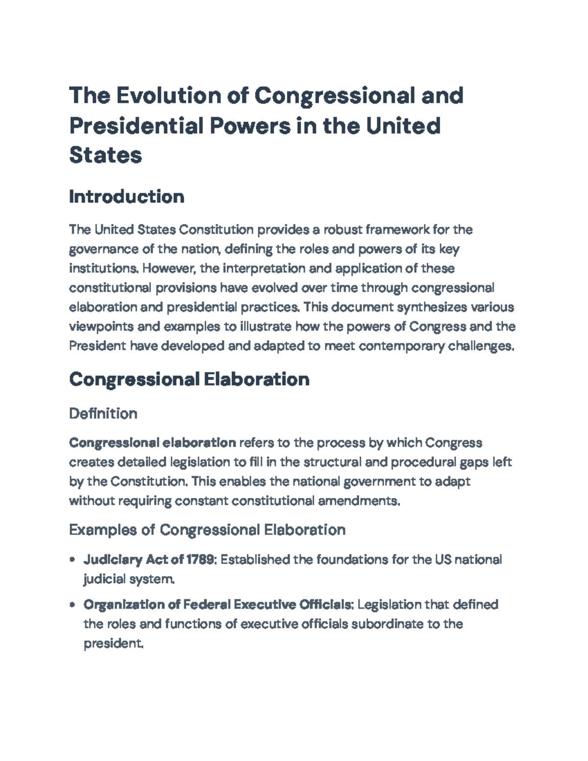 The Evolution of Congressional and Presidential Powers in the U.S ...