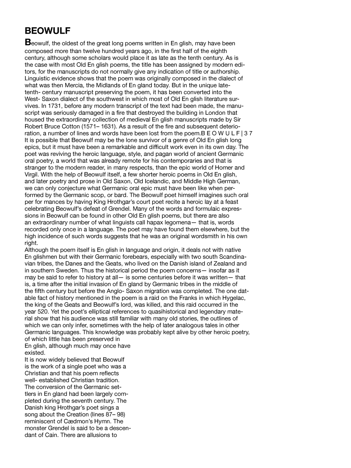 BEOWULF: An In-Depth Analysis of the Old English Epic Poem - Studocu