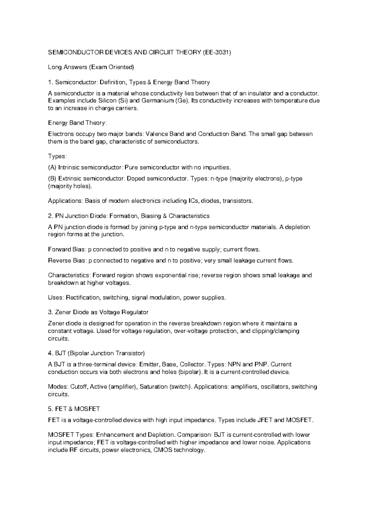 SEM 101: Long Answers on Semiconductor Devices & Circuit Theory - Studocu