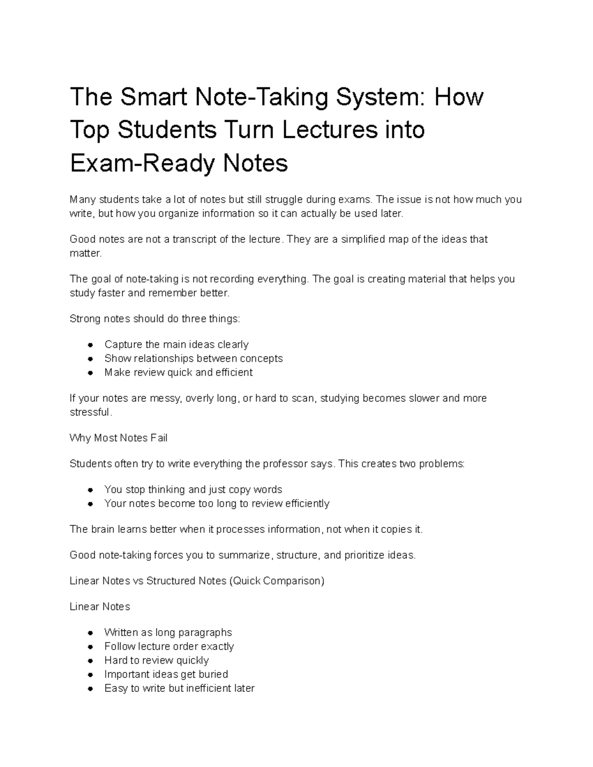 The Smart Note-Taking System: Transforming Lectures into Exam-Ready ...