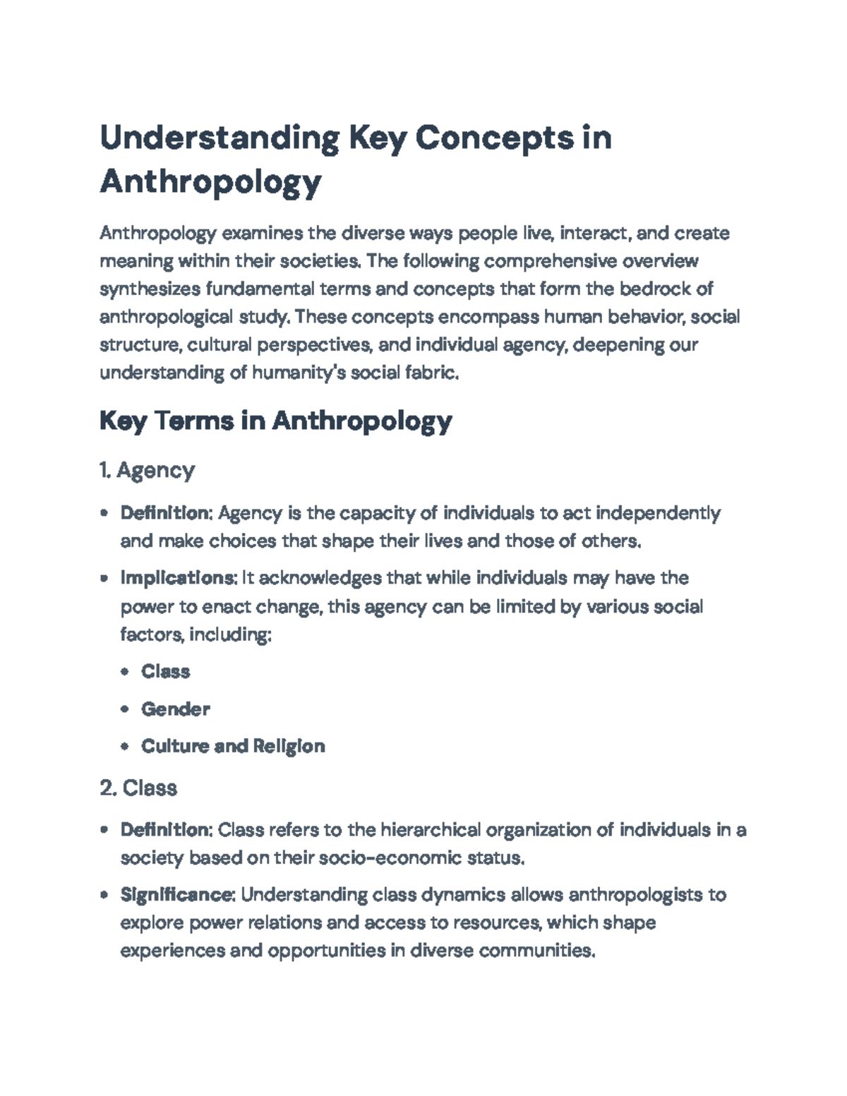 Key Concepts in Anthropology: Understanding Human Behavior and Culture ...