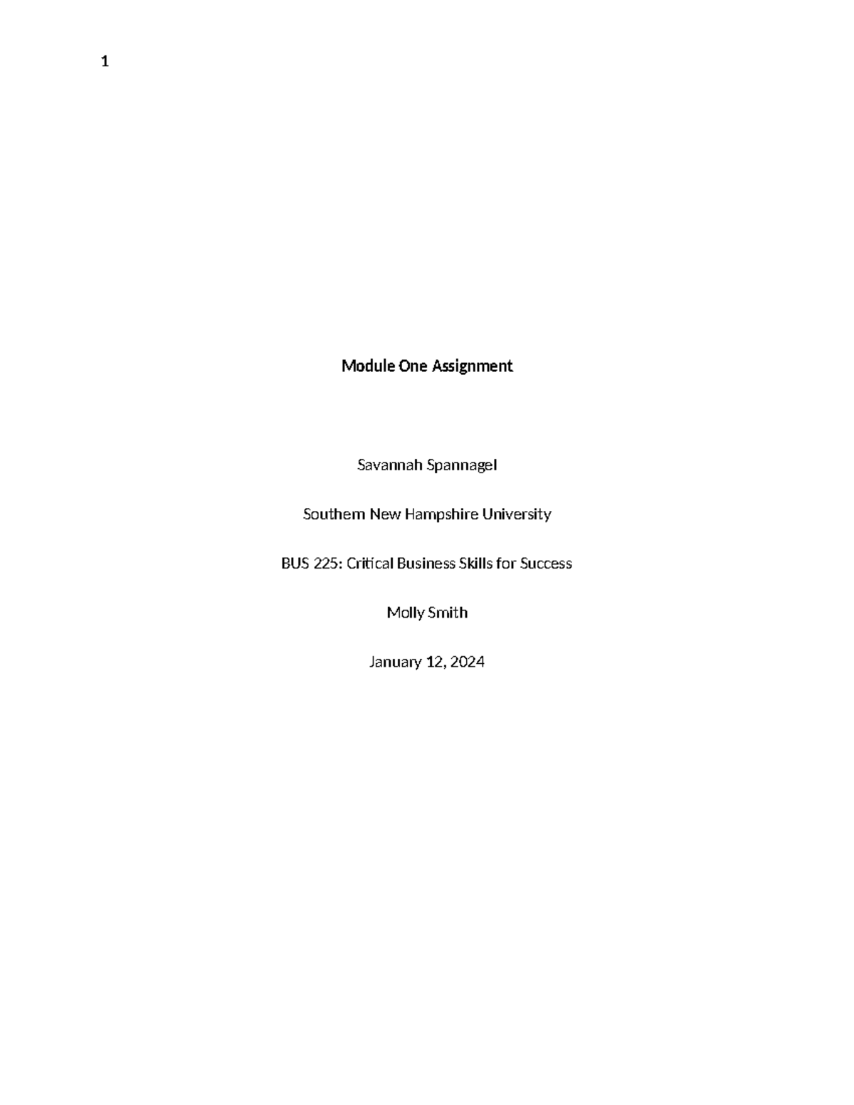 BUS225 Module One Assignment - Module One Assignment Savannah Spannagel ...
