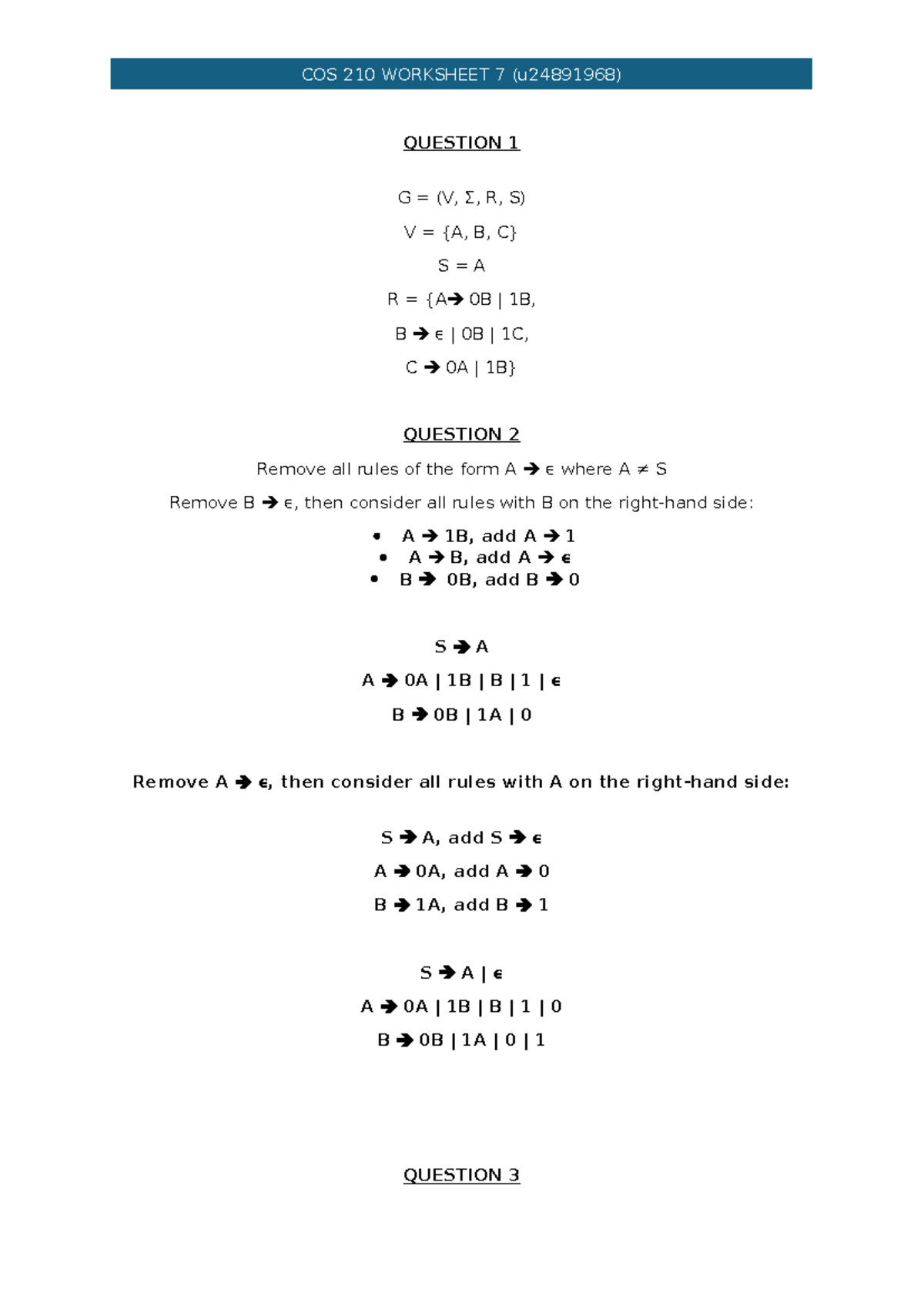 COS 210 Worksheet 7 Solutions and Answers (100%) - Studocu