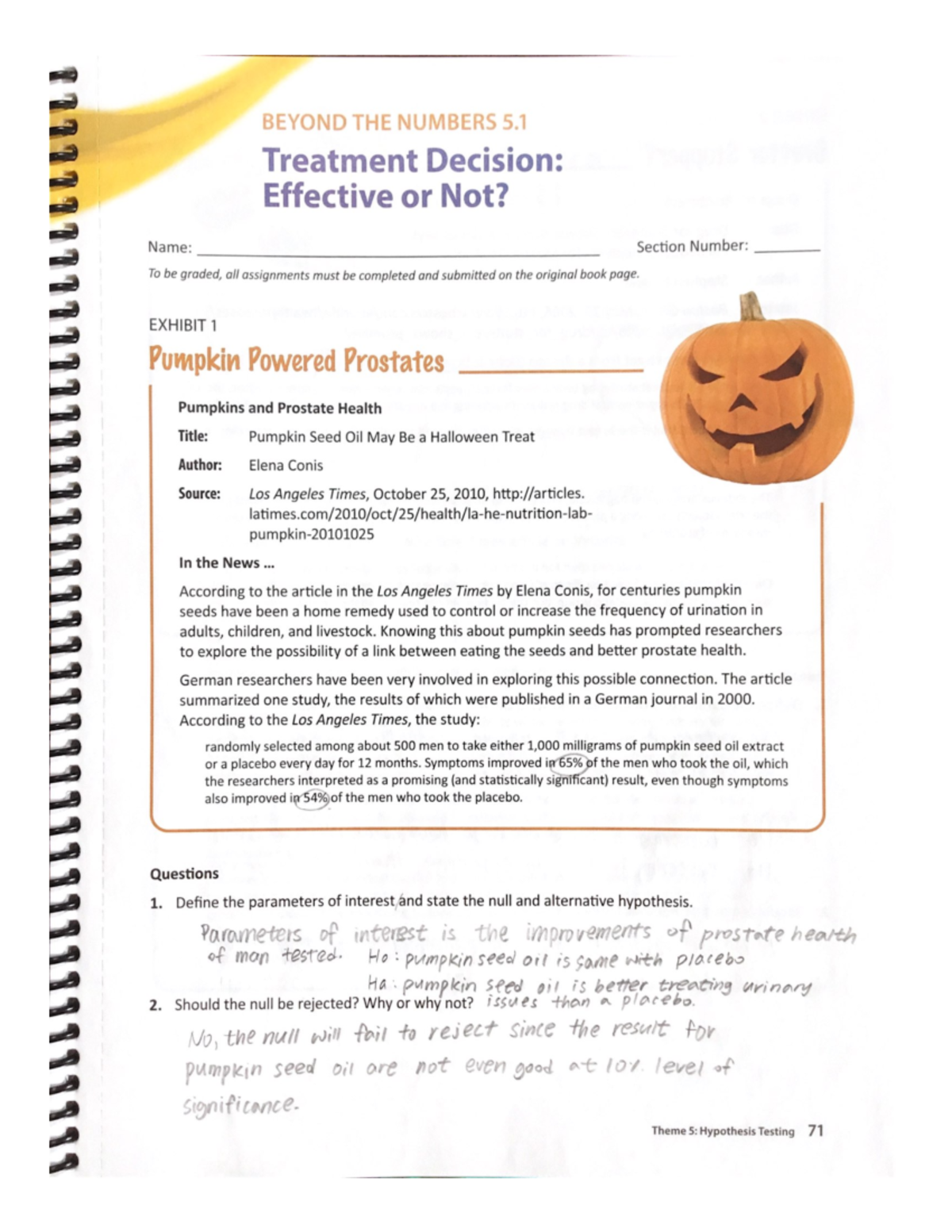 Stat Lab 4: Examining Pumpkin Seed Oil and Prostate Health Efficacy ...