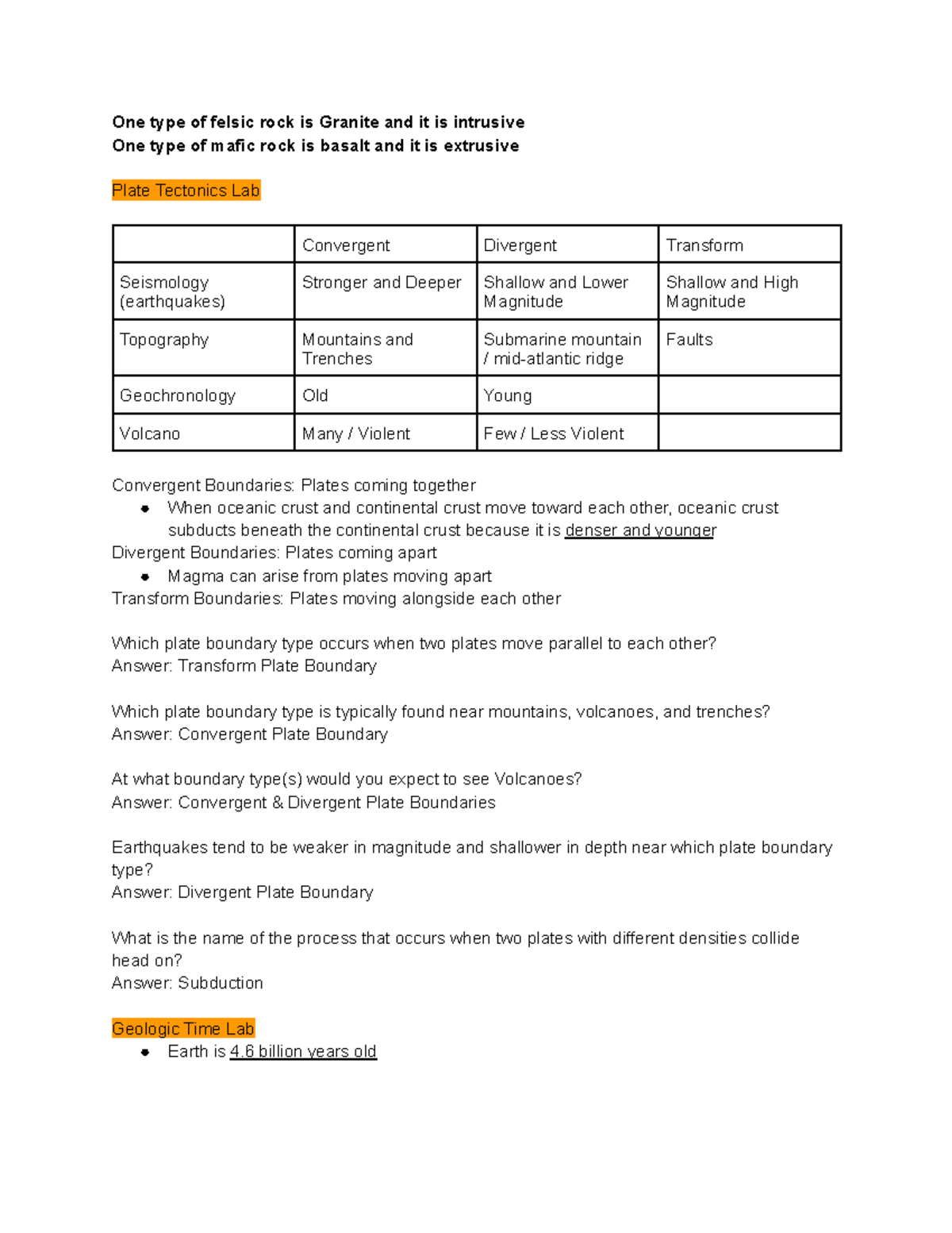 Geology 101 Lab Final Study Guide: Rock Types, Plate Boundaries & More ...