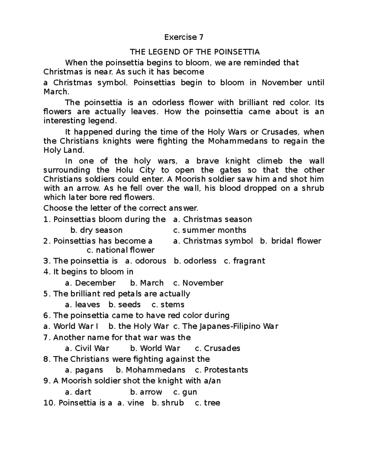 Exercises 7 and 8 - Developing Reading Power - Exercise 7 THE LEGEND OF ...