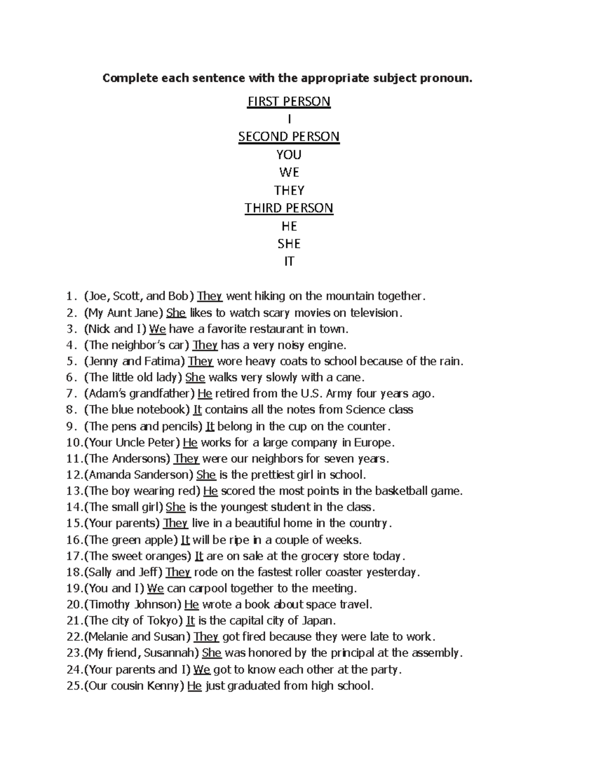 Subject Pronoun Exercises - ENG 101 - Michael Gutierrez - Studocu