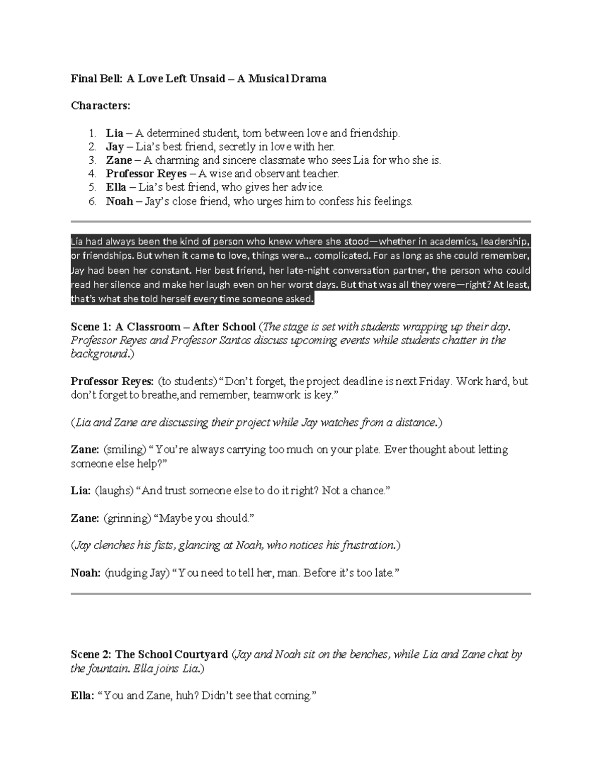 Musical Drama Script - Final Bell: A Love Left Unsaid – A Musical Drama ...