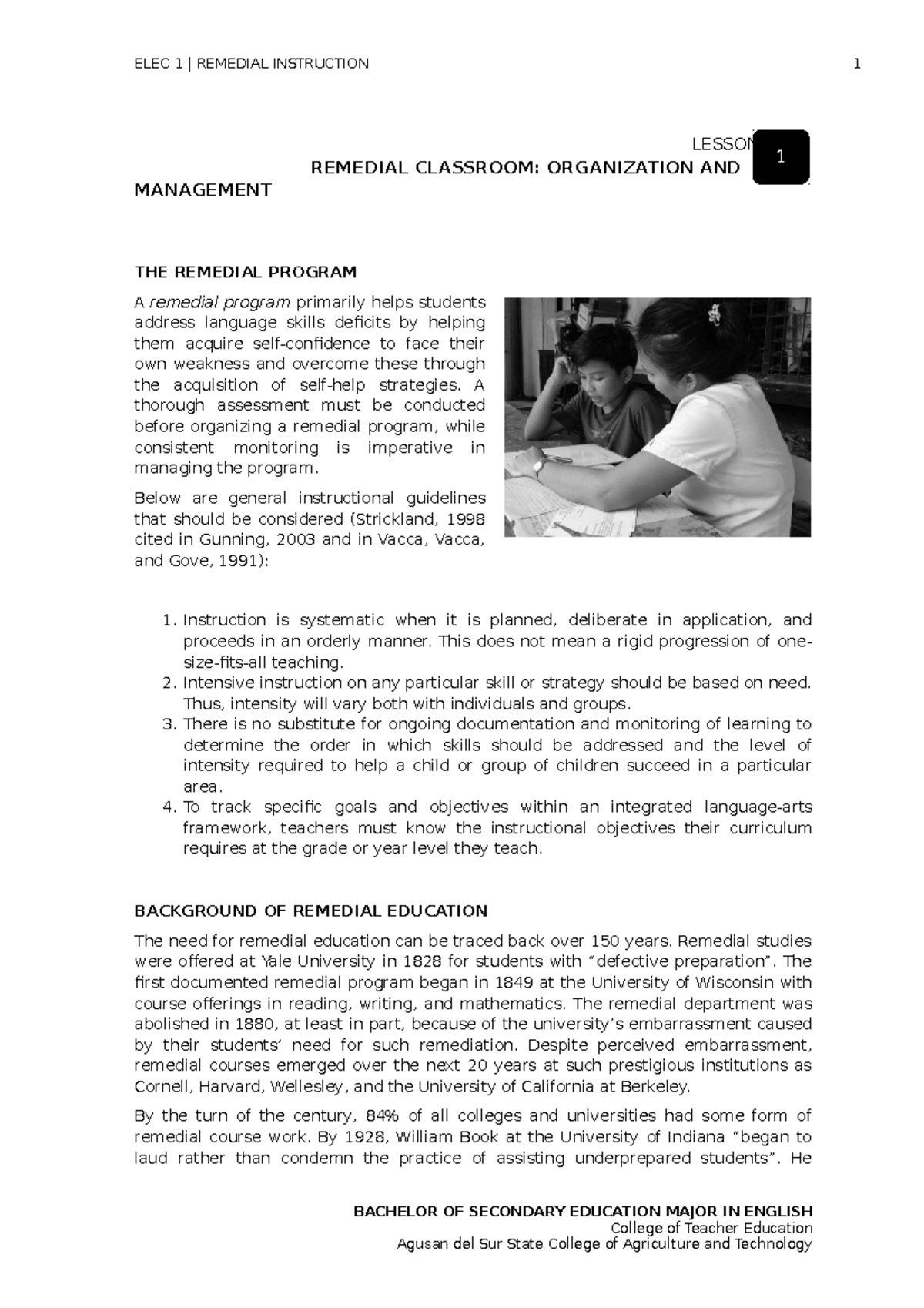 BSED English Lesson on Remedial Instruction: Classroom Management Guide ...