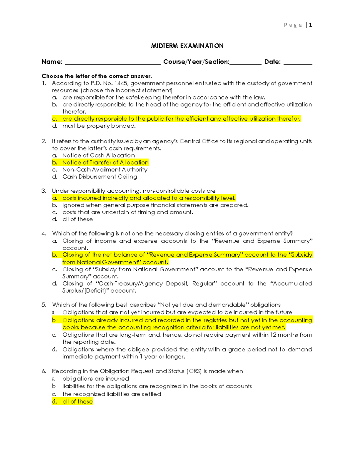 ACCT 101: Midterm Exam Review Questions and Answers - Studocu