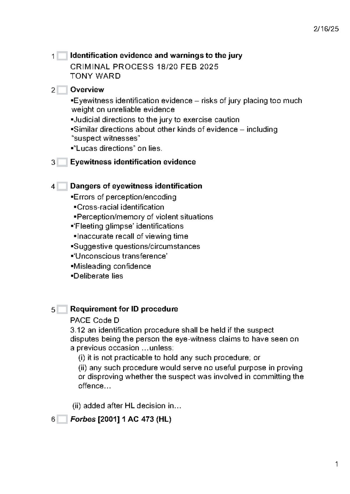 ID 2025 - Read-Only - law - 2/16/ 1 Identification evidence and ...