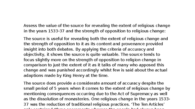 Religious Change Analysis: Evaluating Source Value and Opposition - Studocu