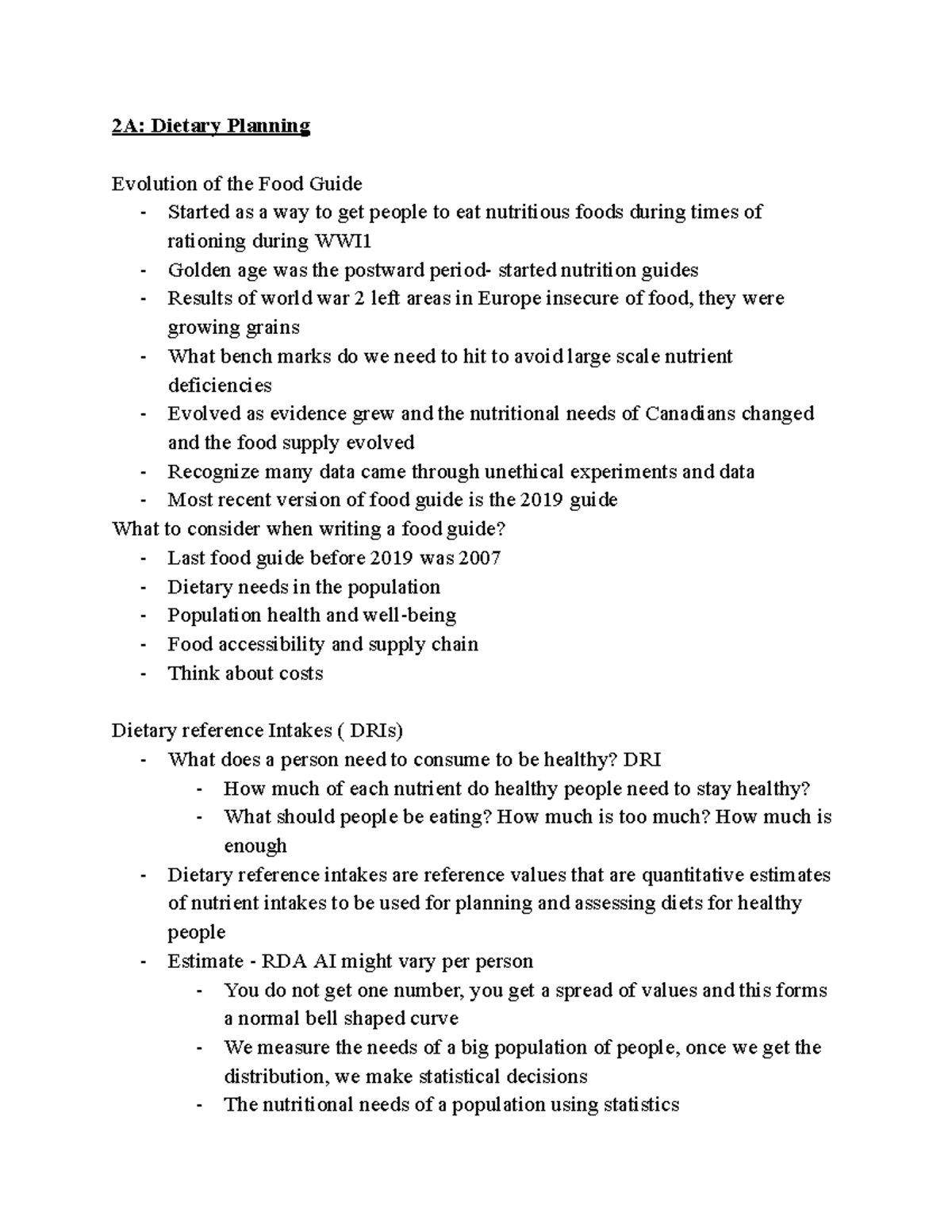 2A: Evolution of Dietary Planning and the 2019 Food Guide - Studocu