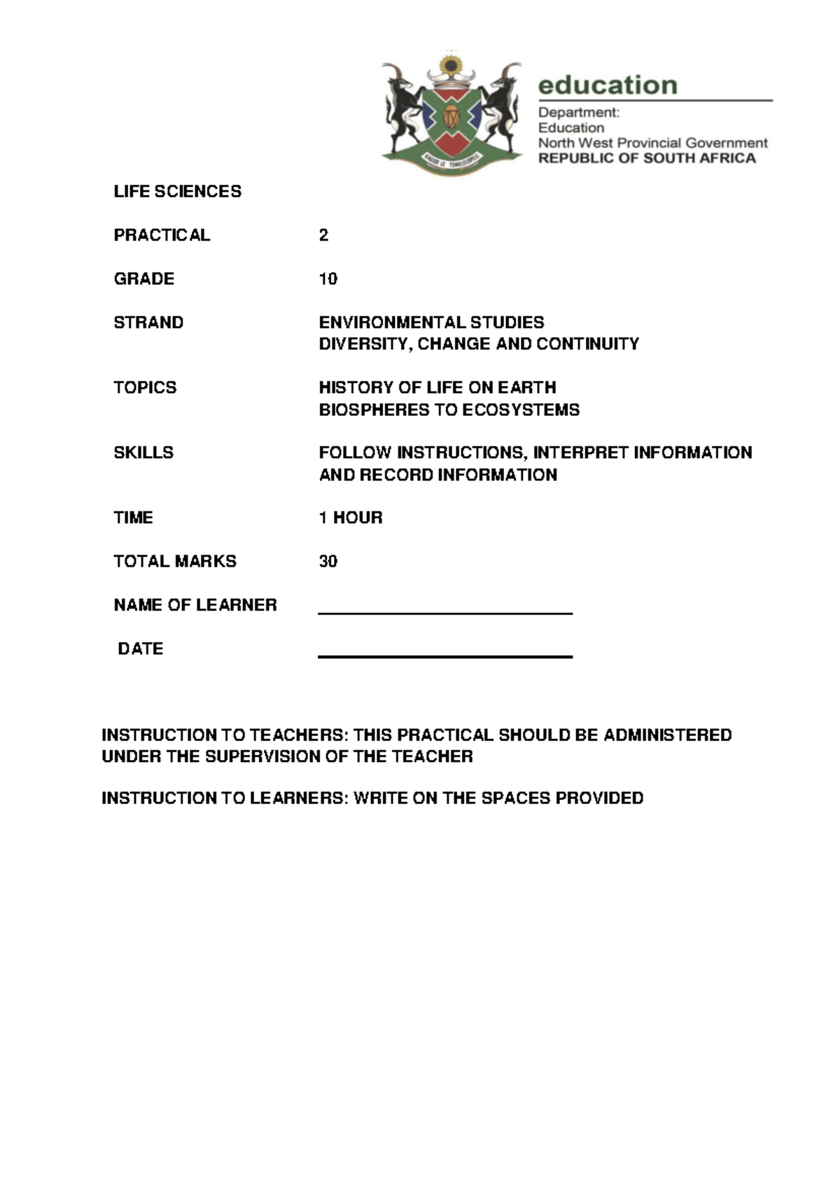 LIFE Sciences GR. 10 Practical Task 2: Investigating Cricket Chirping ...