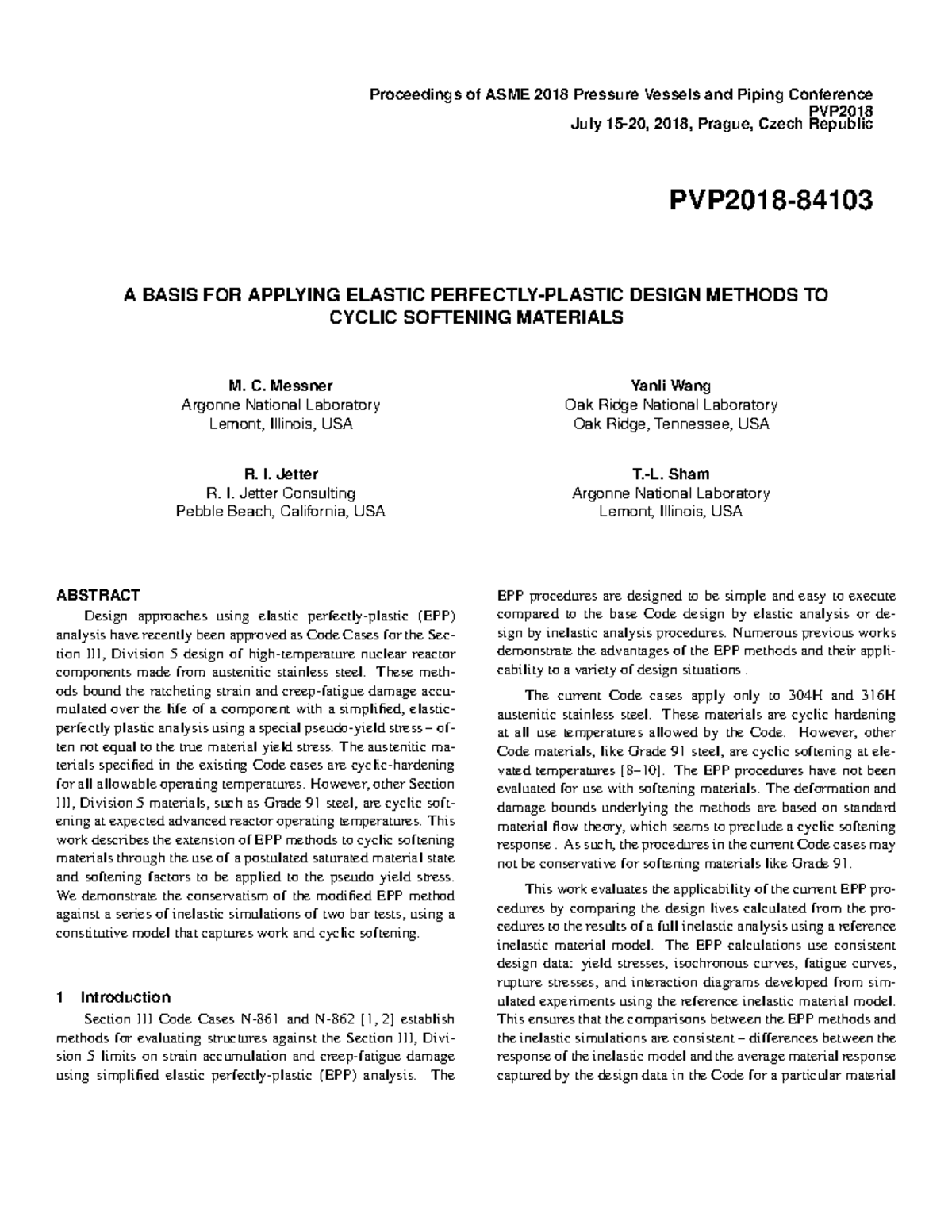 Title: EPP Design Methods for Cyclic Softening Materials: PVP2018 ...