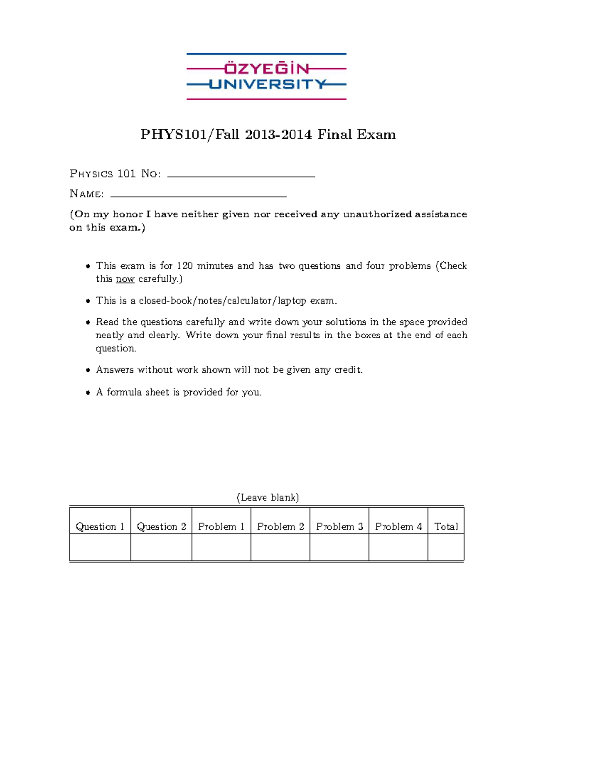 PHYS 101 - Final Exam Review - Fall 2013 - Studocu