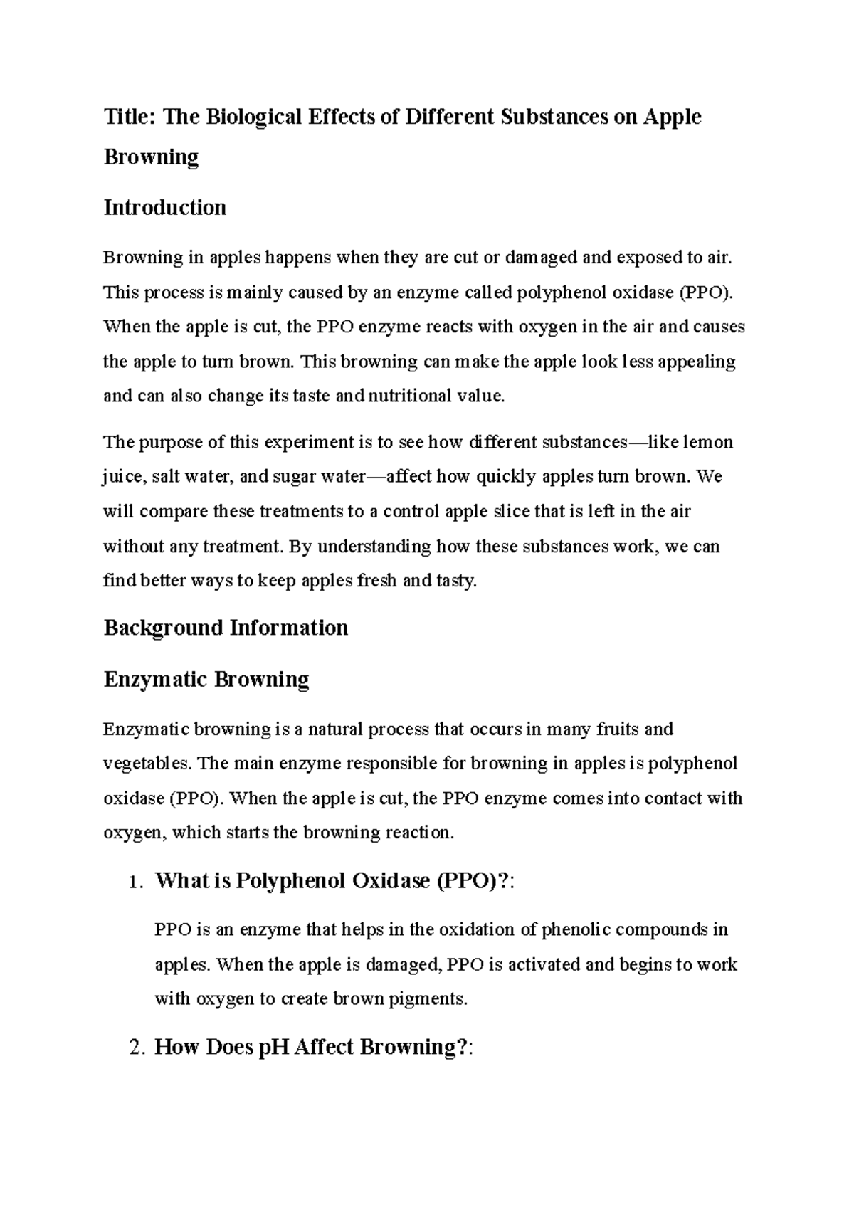 SA - 2 Biology Project: Effects of Substances on Apple Browning - Studocu