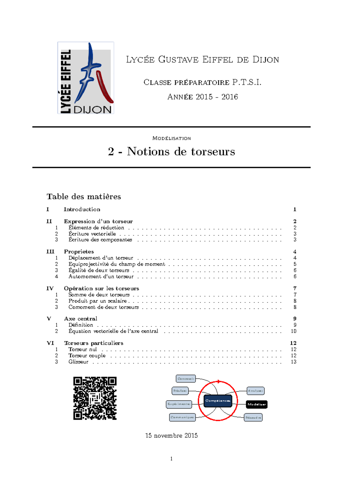 Notions de Torseurs - Modélisation 2 - P.T.S.I. 2015-2016 - Studocu