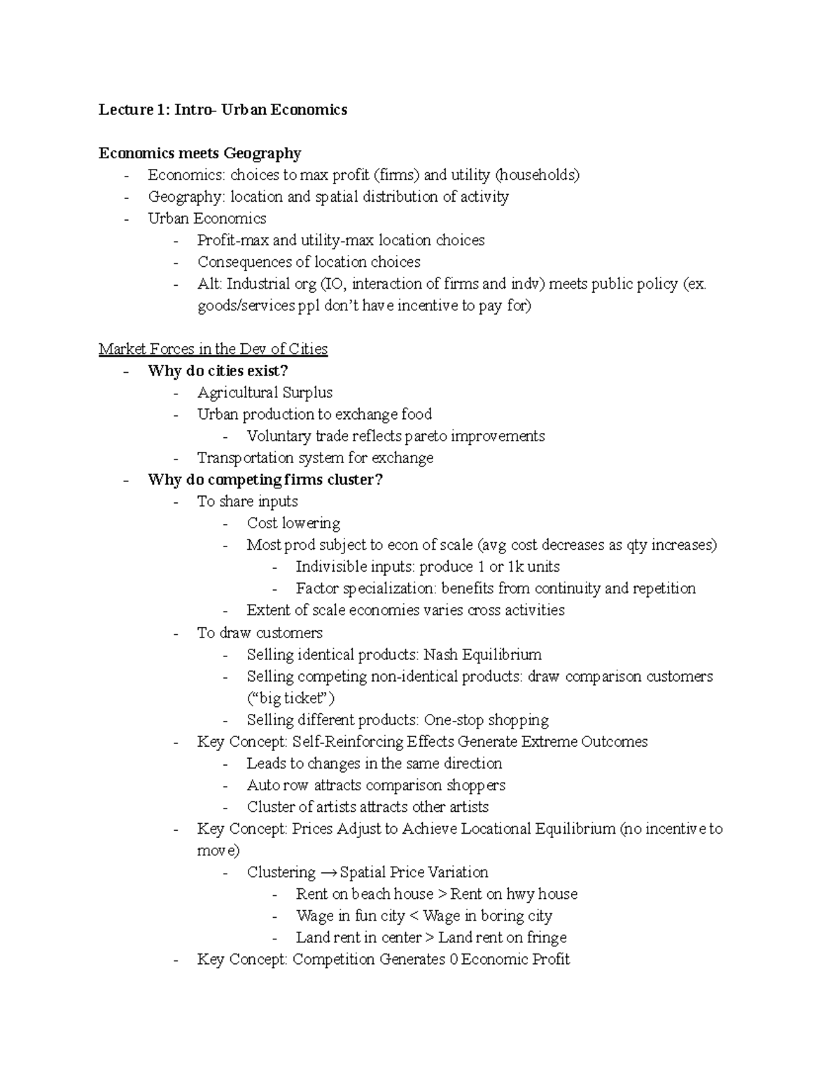 Lecture 1: Intro to Urban Economics (Econ 101) - Key Concepts and ...