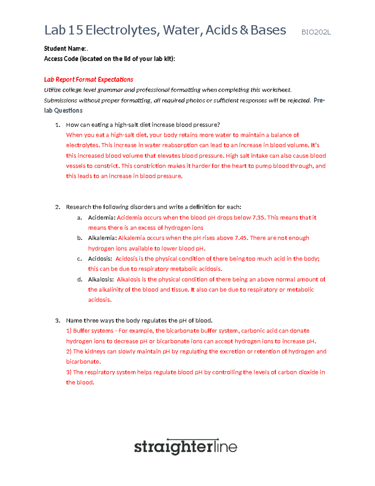 Lab 15: Electrolytes, Water, Acids & Bases - BIO202L Report - Studocu